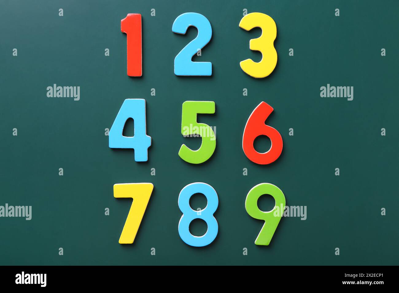 Colorful numbers on green background, flat lay Stock Photo - Alamy