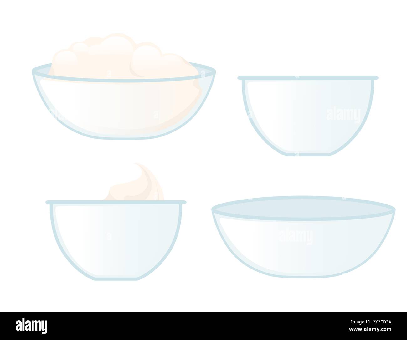 Set of glass bowl for bakery vector illustration isolated on white ...