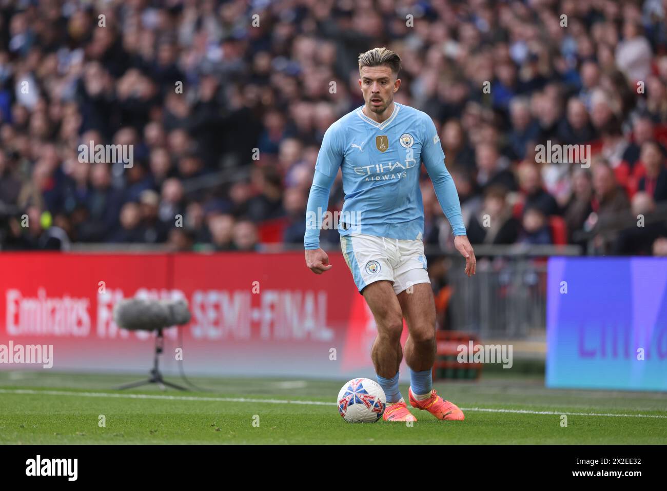 Jack Grealish (MC) at the Emirates FA Cup Semi-Final match, Manchester ...