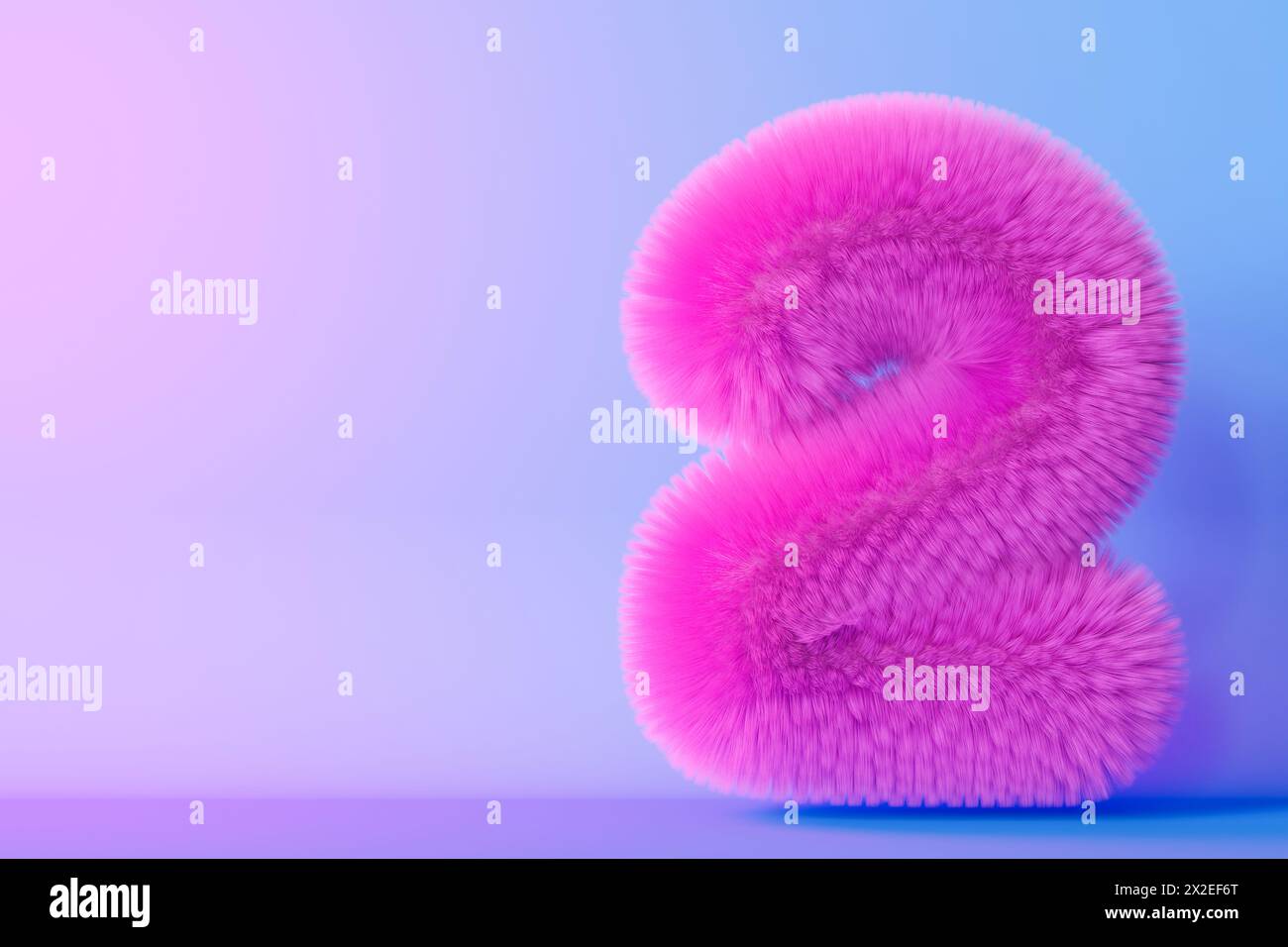 Playful fluffy number two on gradient background. Symbol 2. Second ...