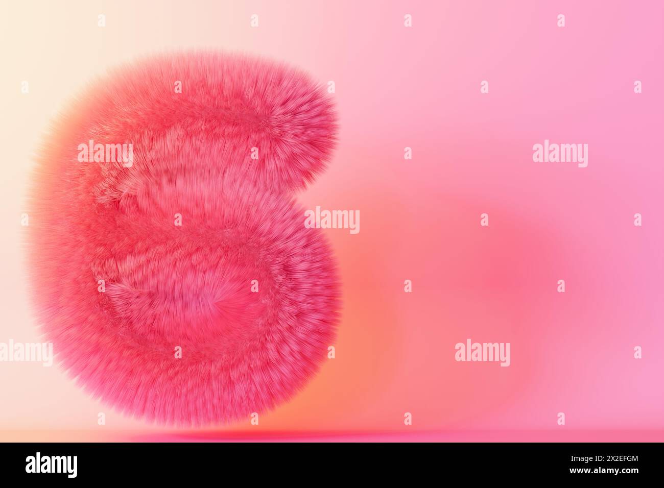 Playful, fluffy number six on gradient background. Pink symbol 6 ...