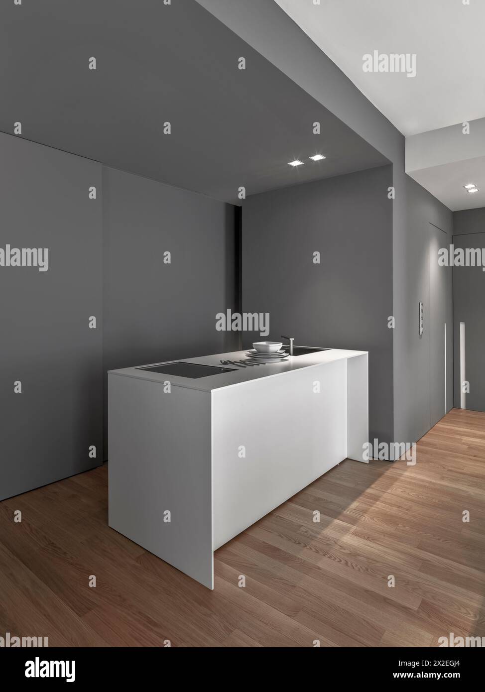 modern kitchen interior with wooden floor ggin the foreground the ...