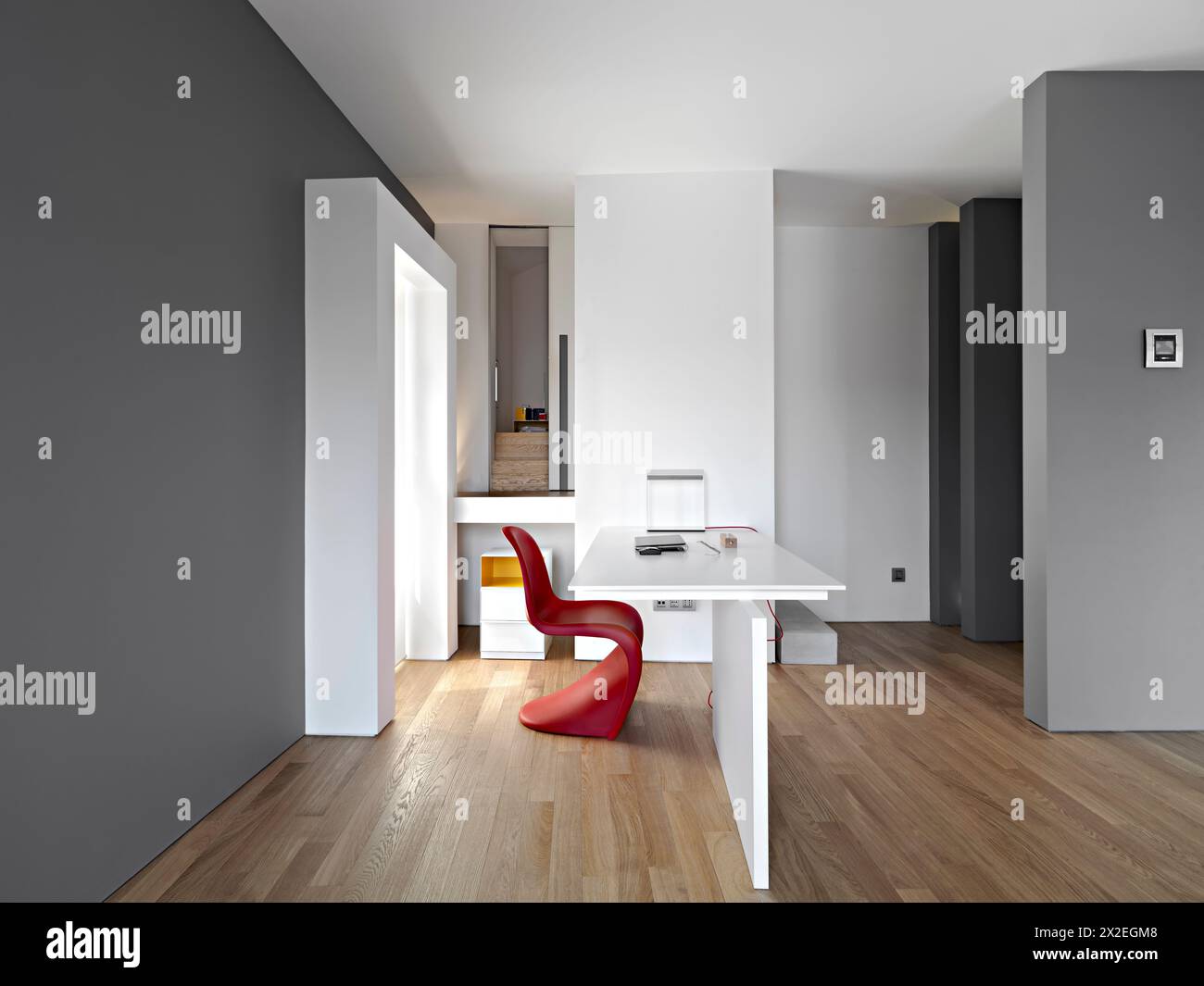 interiors of a modern working area interior in the foreground the y ...