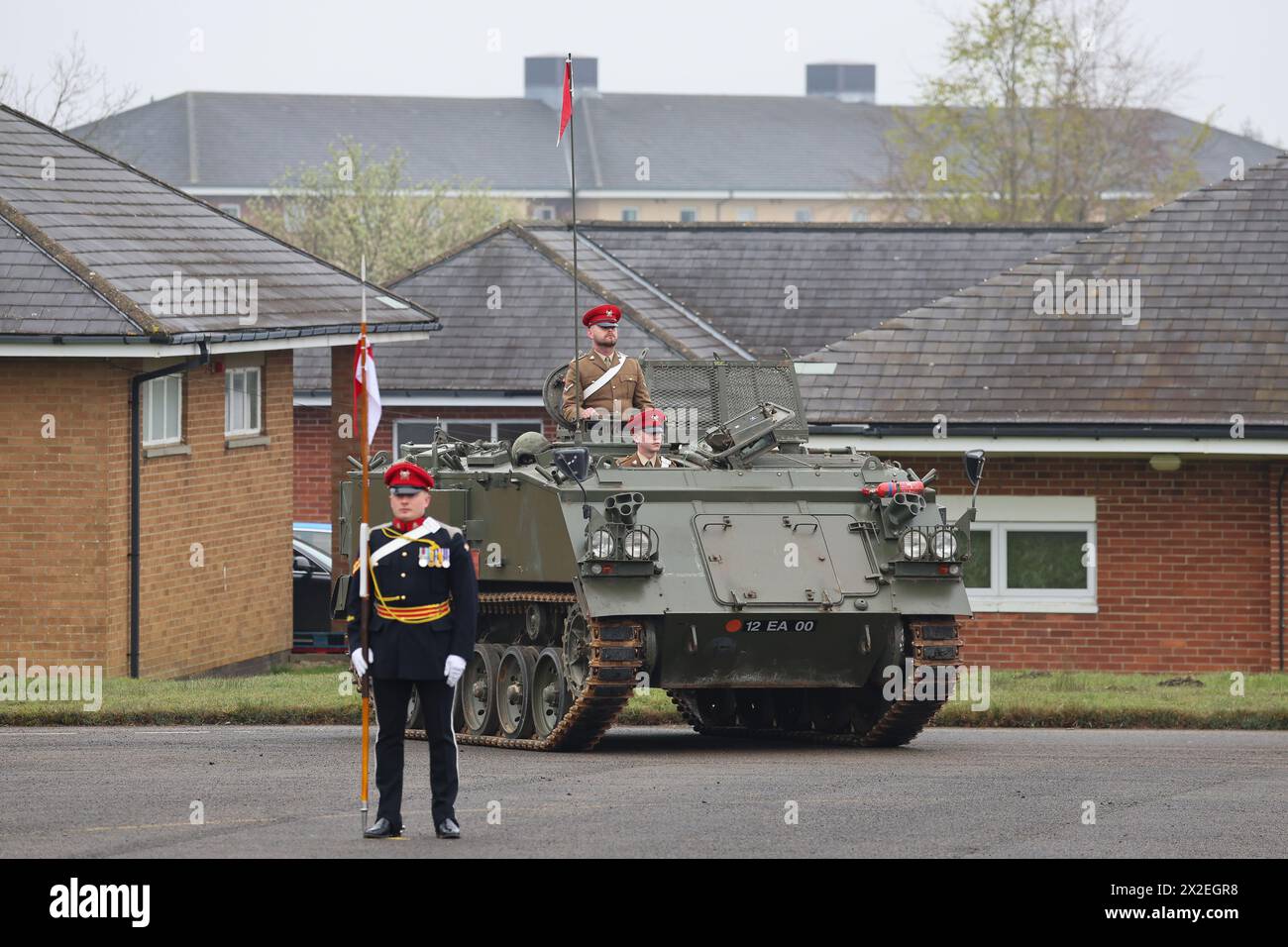 A Bulldog armoured vehicle during the visit by Queen Camilla to the ...