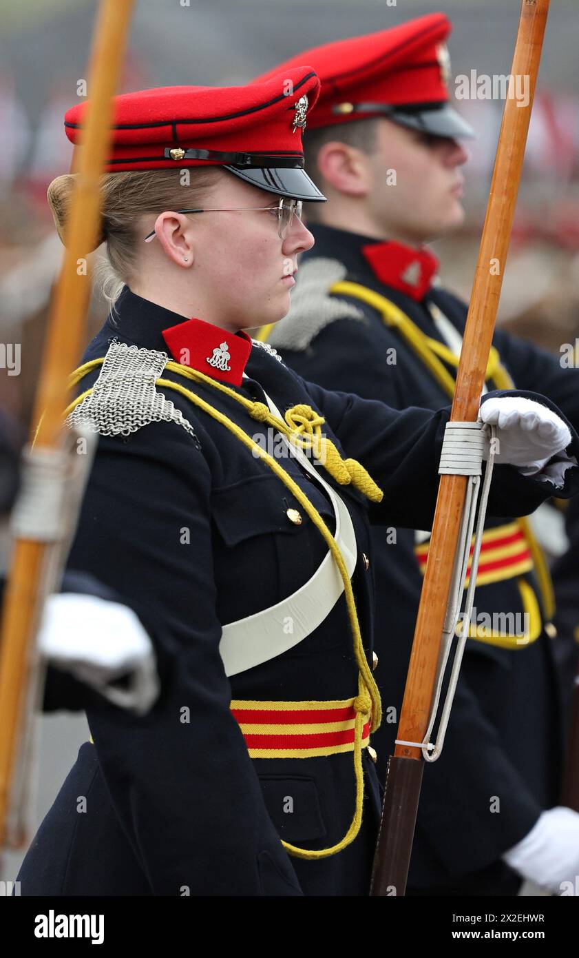 Members of the Royal Lancers standing to attention ahead of a visit by ...