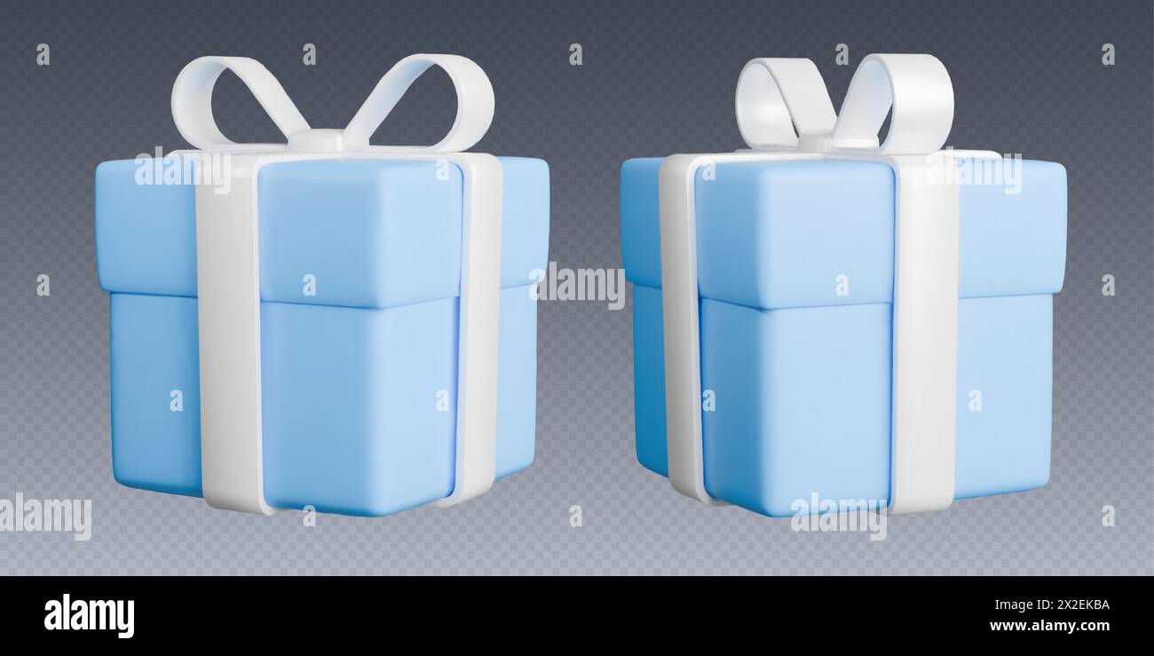 Gift boxes with ribbons, realistic 3d blue boxes with white bows ...