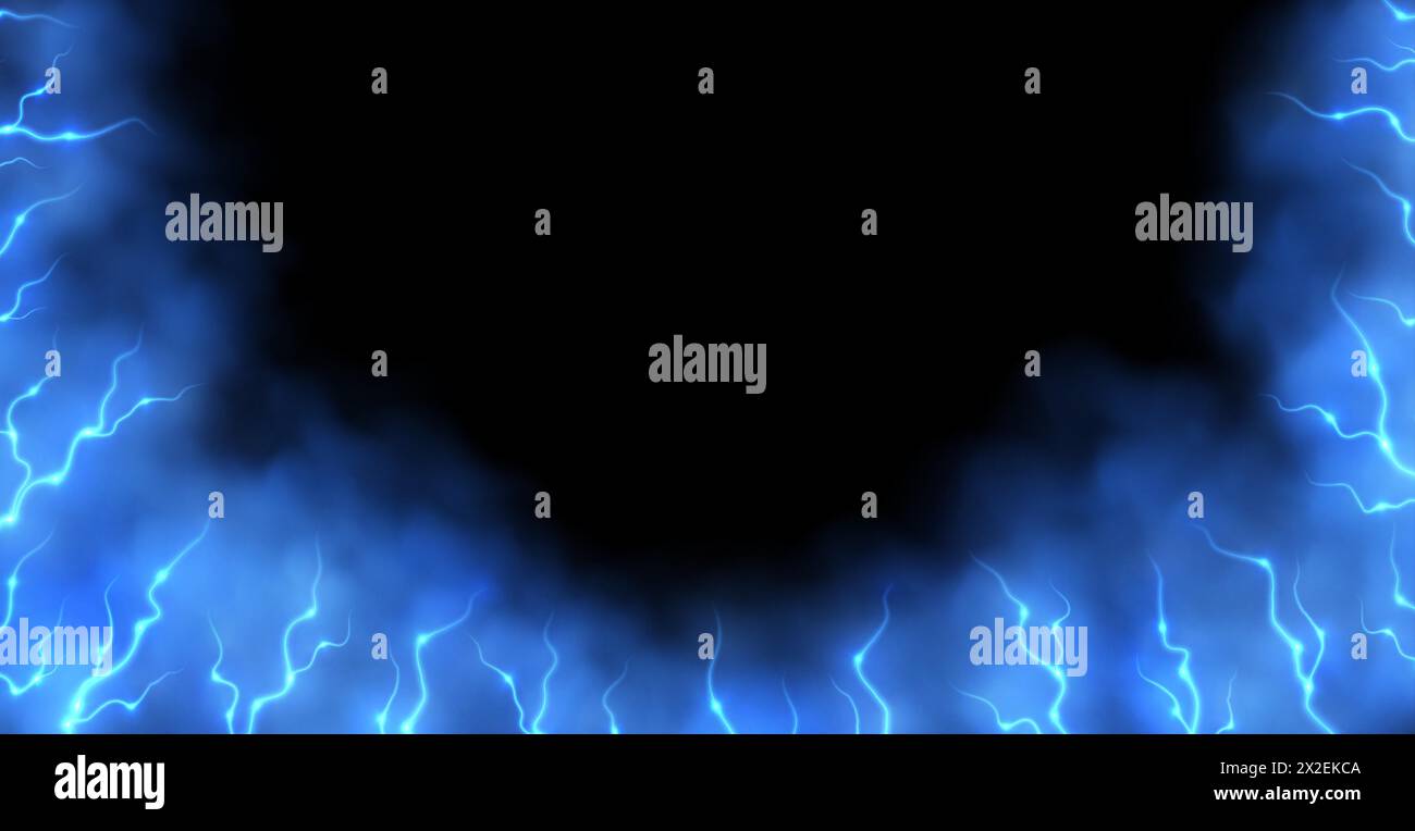 Blue smoke with lightnings abstract background, thunderbolts and vapor ...