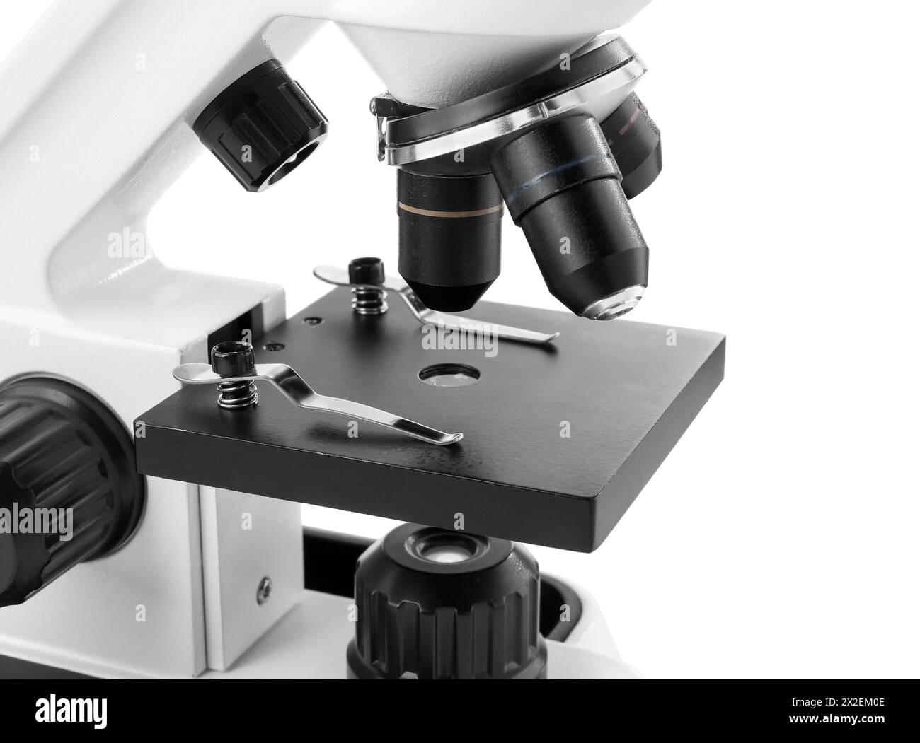 Modern microscope isolated on white. Medical equipment Stock Photo - Alamy
