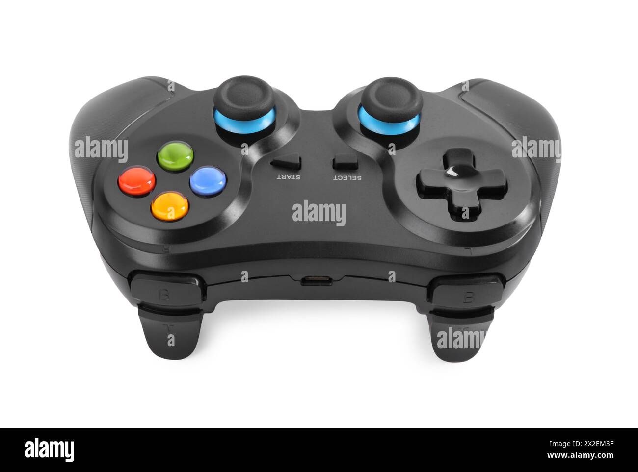 Black wireless controller on white background. Video game device Stock ...
