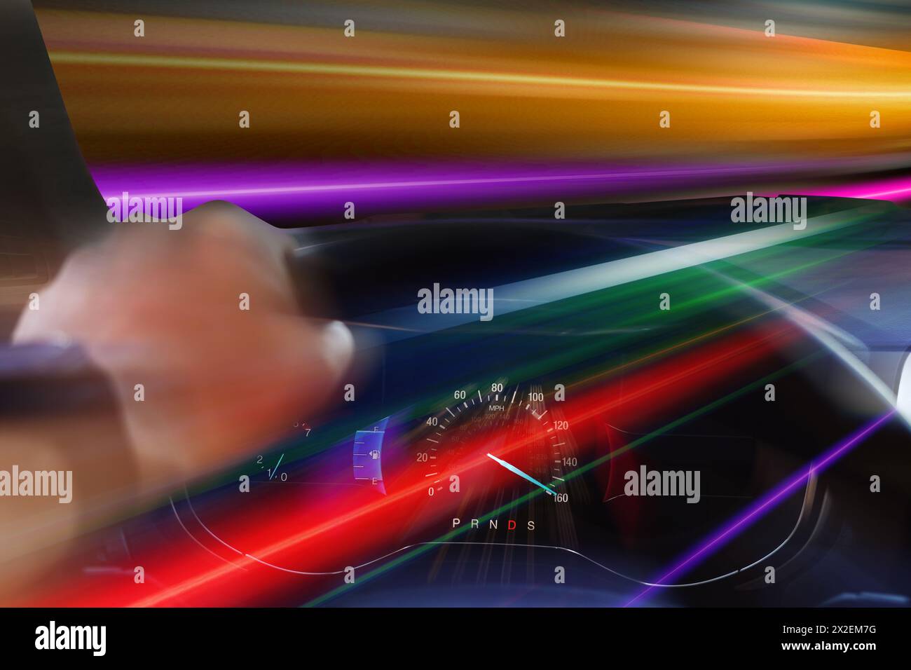 Man driving car, closeup. Motion blur, speed movement effect Stock ...