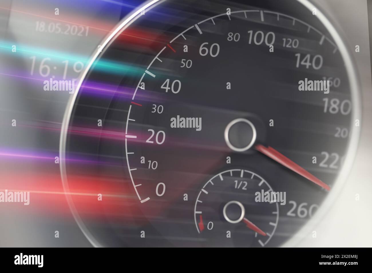 Speedometer on dashboard in car, motion blur effect Stock Photo - Alamy