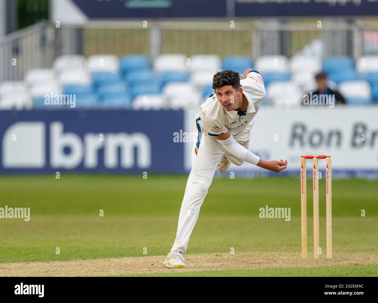 Pat Brown bowling for Derbyshire in a Vitality County Championship ...