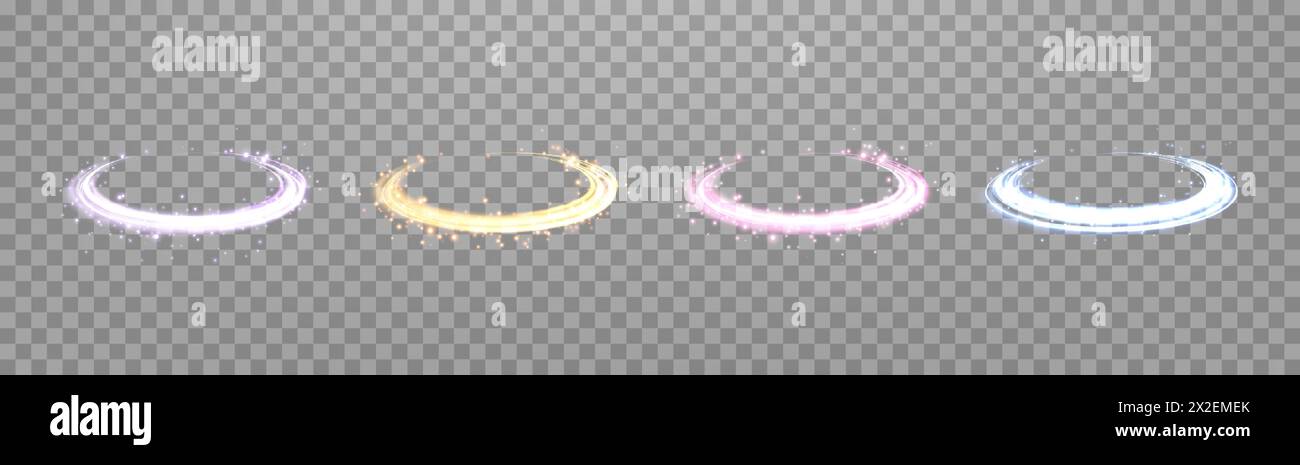 Glowing magic rings set. Neon realistic energy flare rings with ...