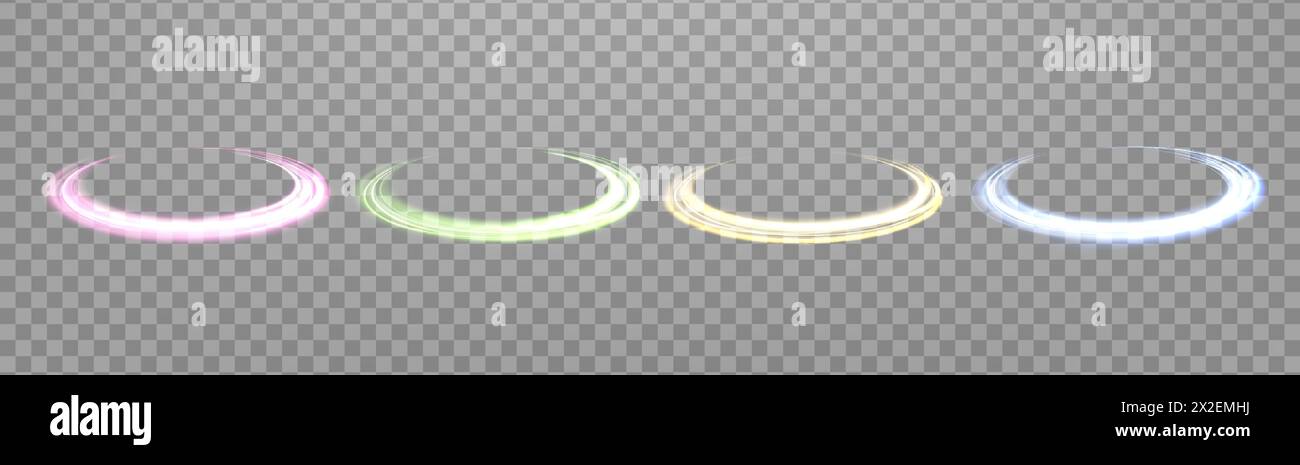 Glowing magic rings set. Neon realistic energy flare rings with ...