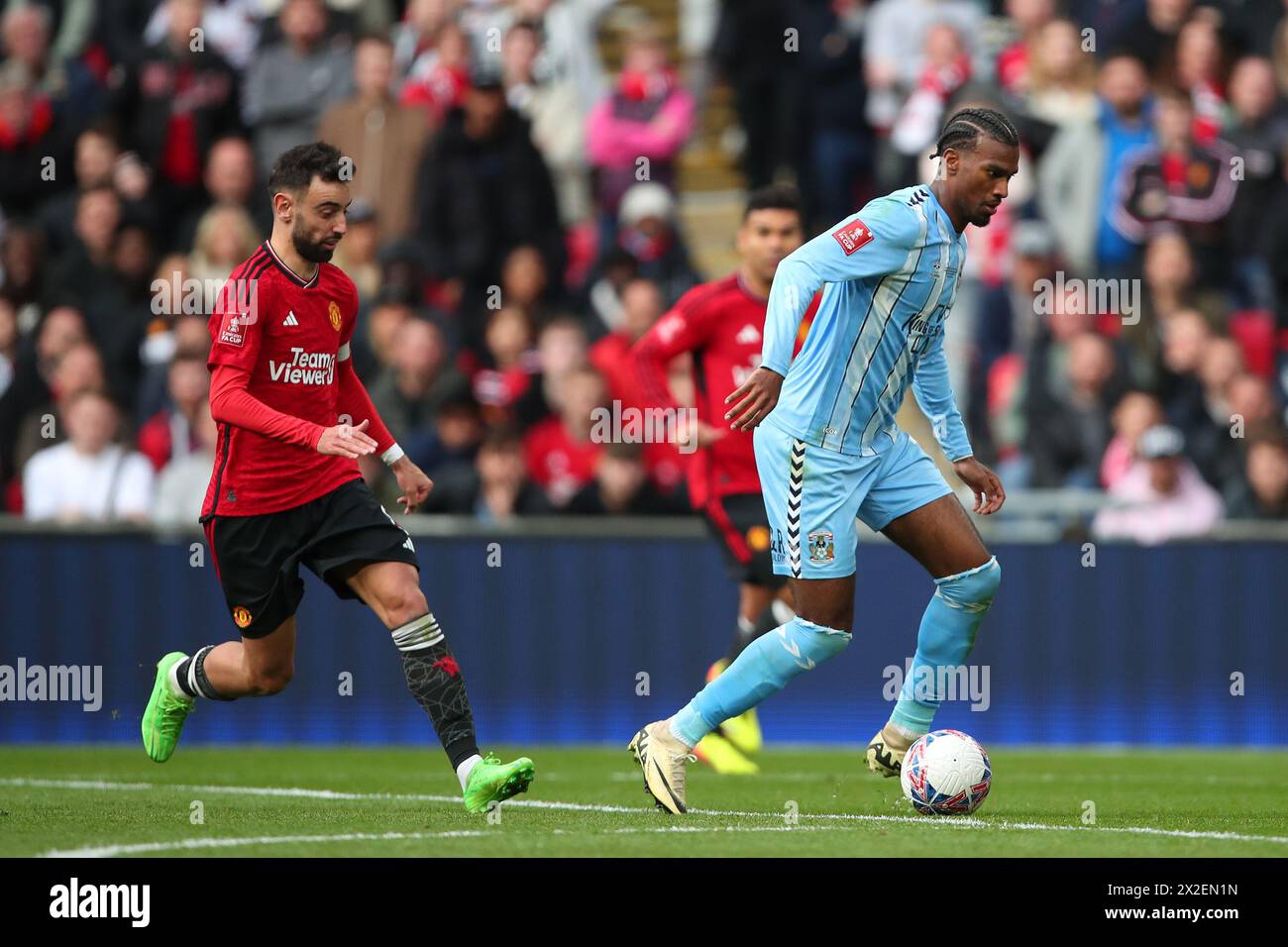 Haji Wright of Coventry City and Bruno Fernandes of Manchester United ...