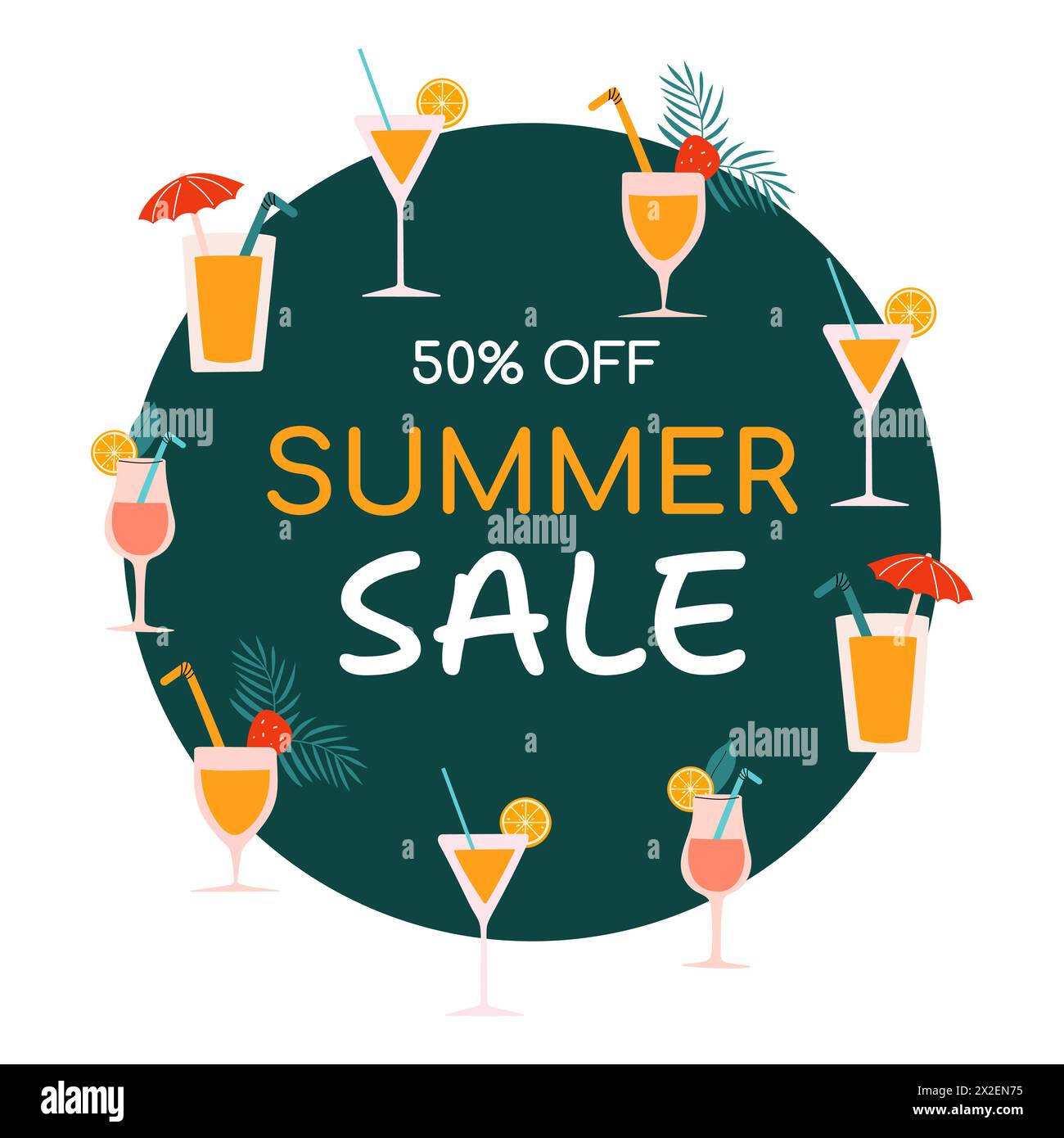 Handdrawn sale banner in round shape. Vector design of summer fruit ...