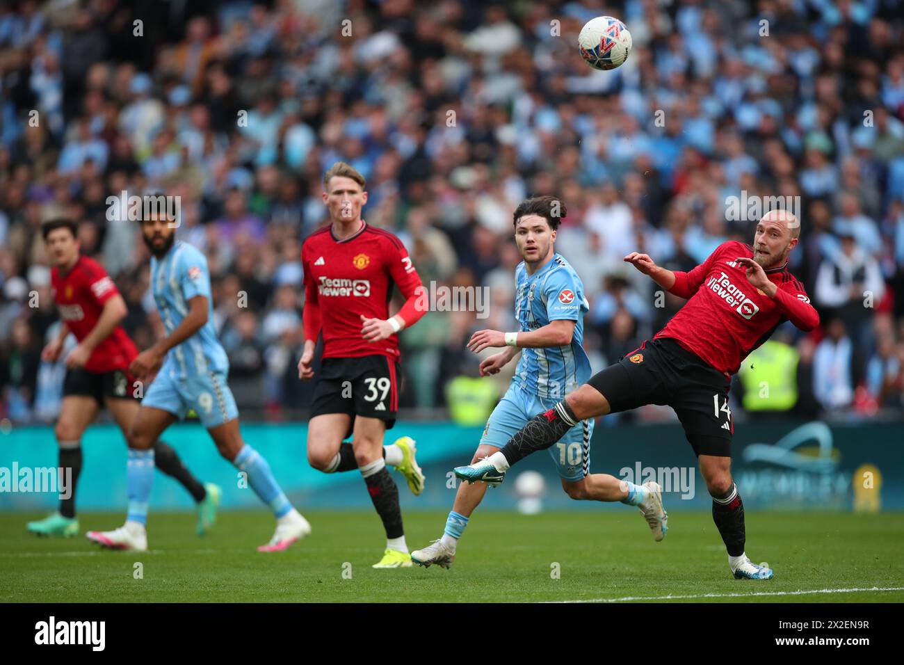 Christian Eriksen of Manchester United and Callum O'Hare of Coventry ...