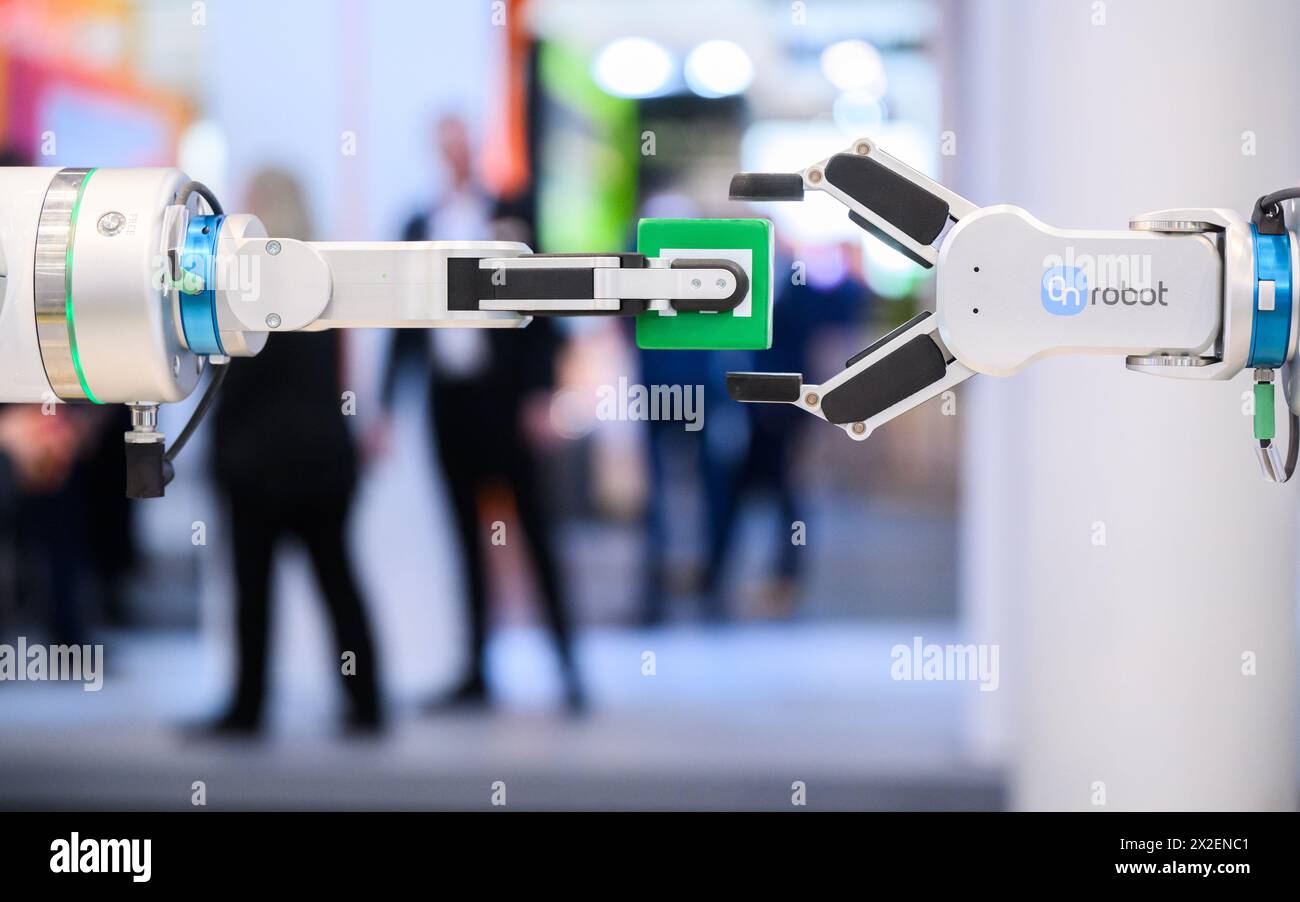 Hanover, Germany. 22nd Apr, 2024. Robots from OnRobot and Delta ...