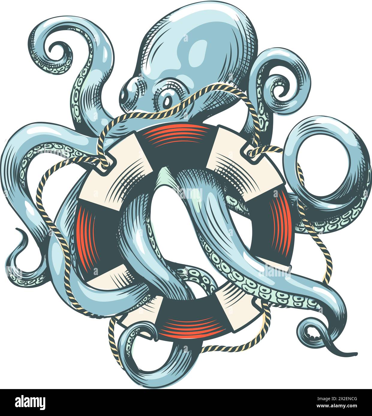 Cartoon octopus with life buoy Stock Vector Image & Art - Alamy