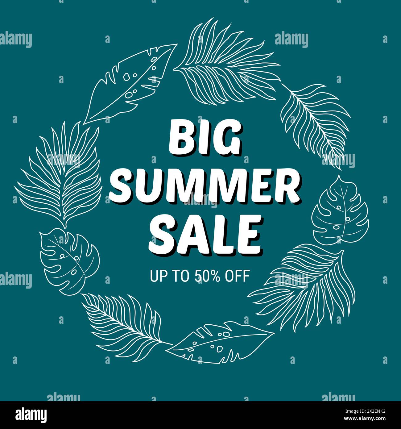 Handdrawn banner for summer sale. Vector promotion design with palm ...