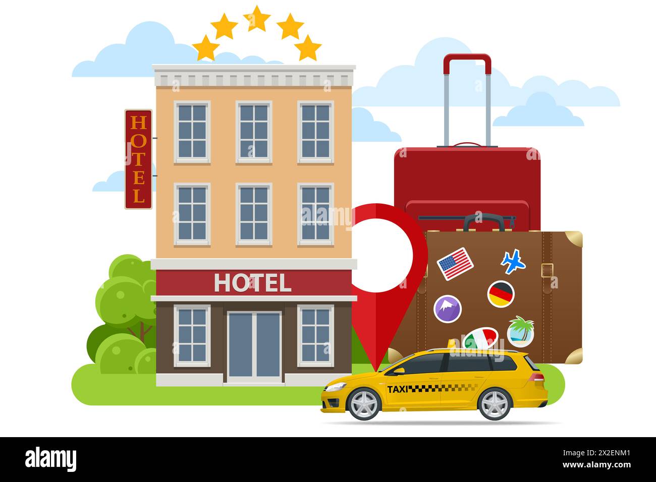 Isometric online hotel booking concept. Buying ticket with smartphone ...