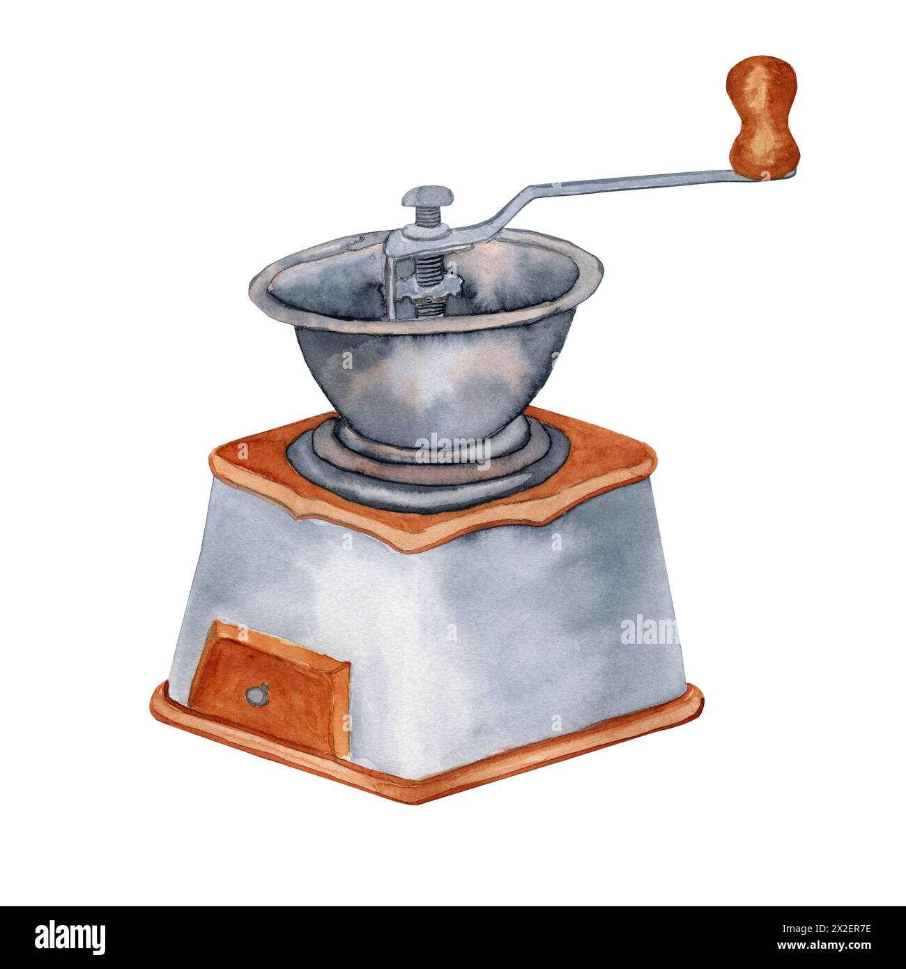 Hand coffee grinder retro watercolor illustration. Hand drawn image of ...
