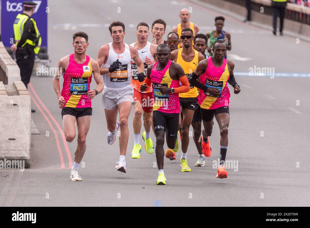 Elite Men runners competing in the TCS London Marathon 2024 passing ...