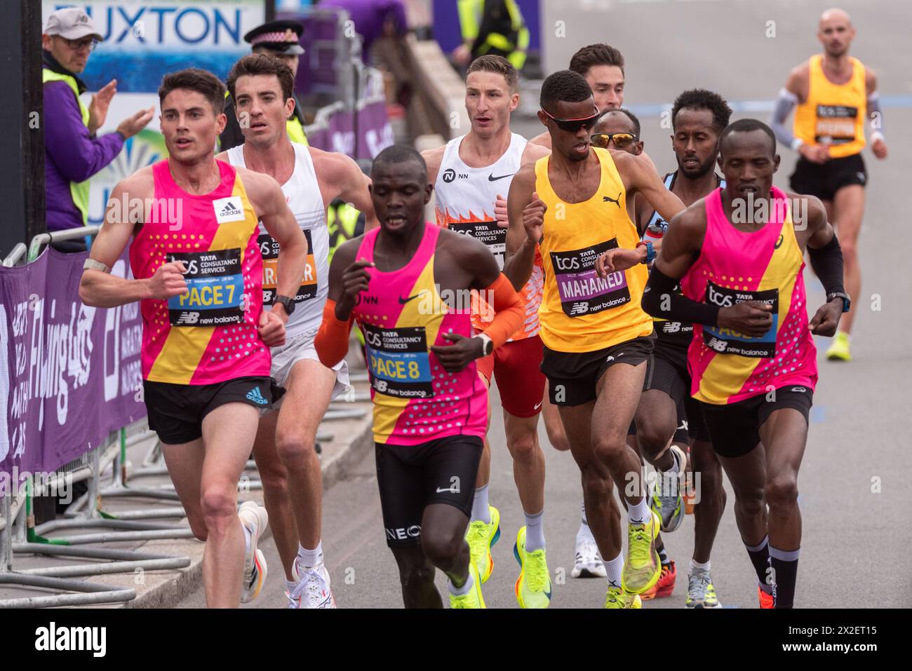 Elite Men runners competing in the TCS London Marathon 2024 passing ...