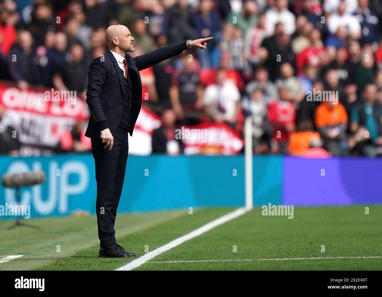 Manchester United manager Erik ten Hag gestures on the touchline during ...