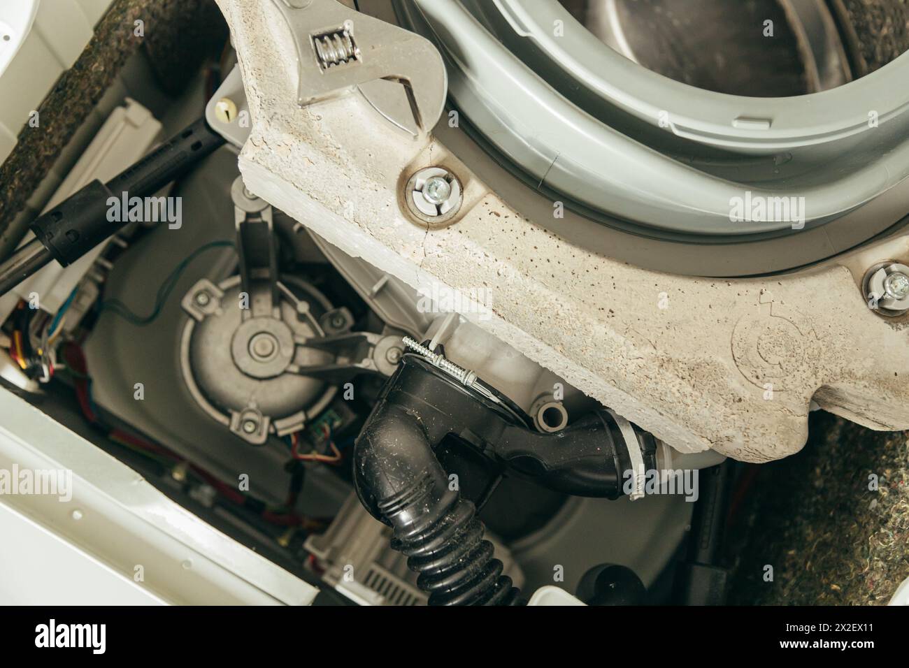 Gasket mount of a front loading washing machine being serviced without ...