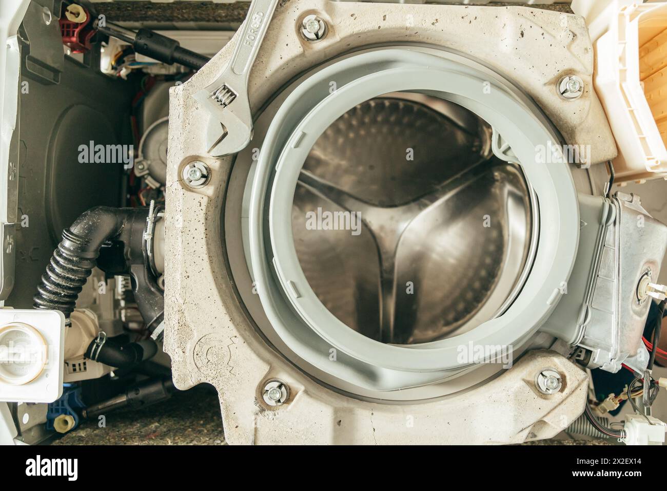 Gasket mount of a front loading washing machine being serviced without ...