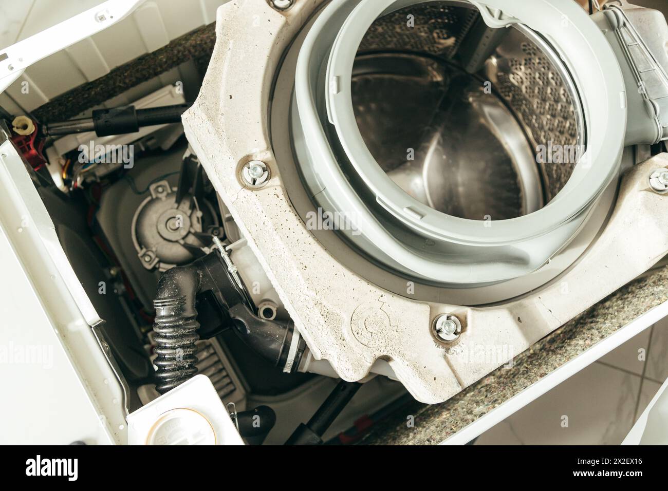 Gasket mount of a front loading washing machine being serviced without ...