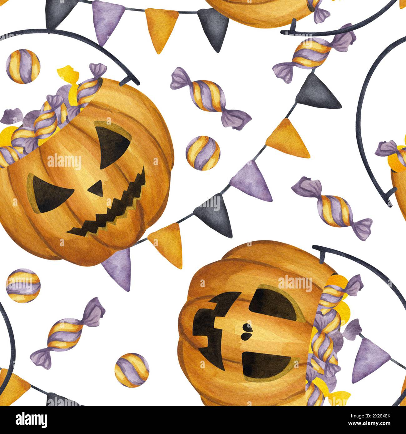 Halloween seamless pattern Jack o Lantern, carved orange pumpkin sweet ...
