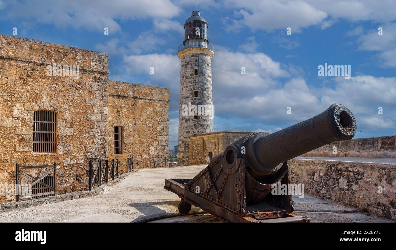 Colonial cannon gun weapon in El Morro castle fort fortress, Havana ...