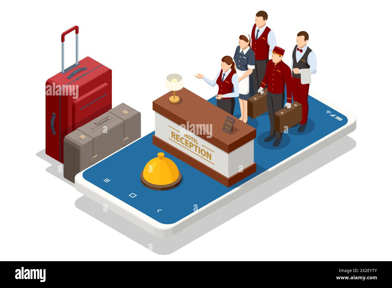 Isometric Online Hotel Booking Concept. Characters Planning Trip and ...