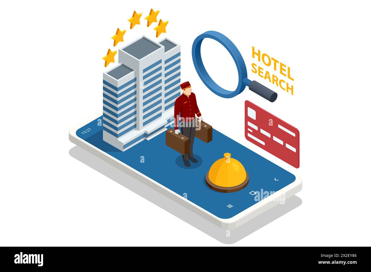 Isometric Online Hotel Booking Concept. Characters Planning Trip and ...