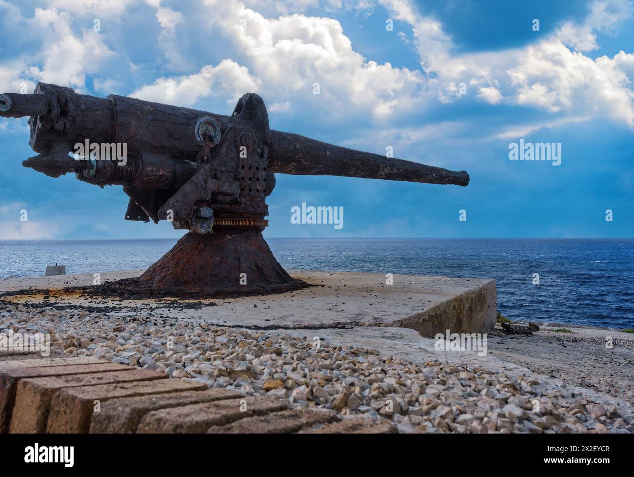 Ancient colonial cannon weapon gun in El Morro, Havana, Cuba Stock ...
