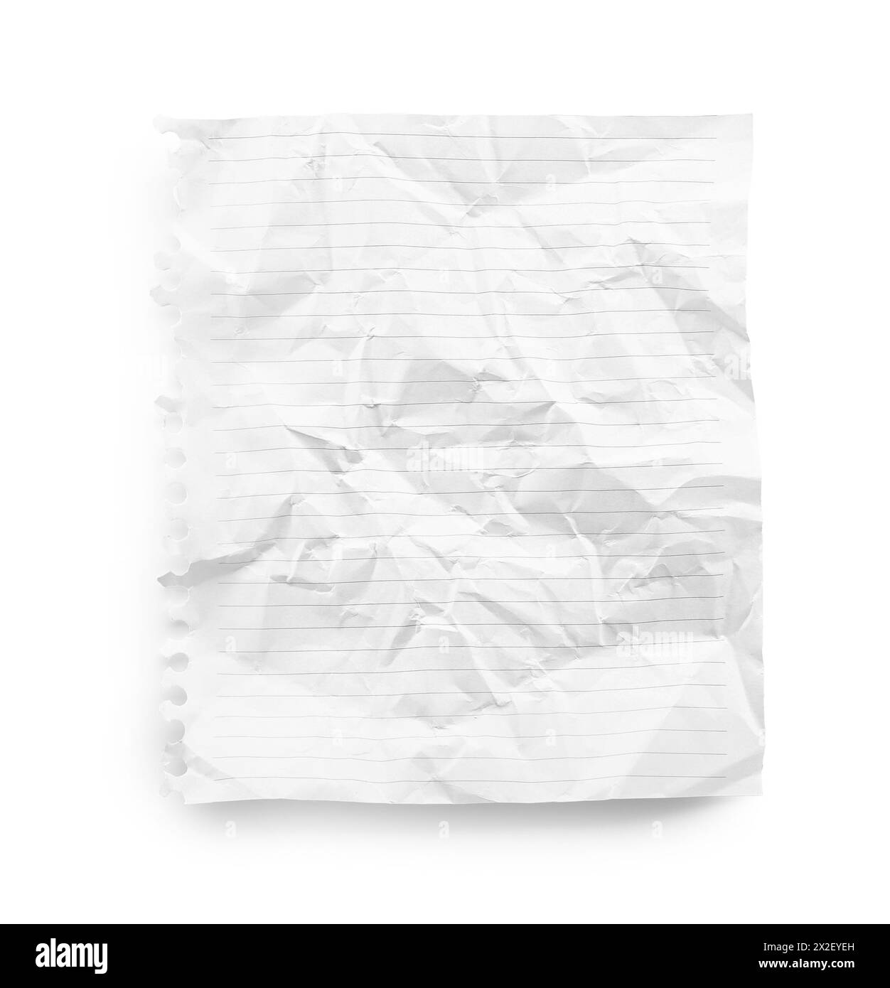 Crumpled lined notebook sheet isolated on white, top view Stock Photo ...