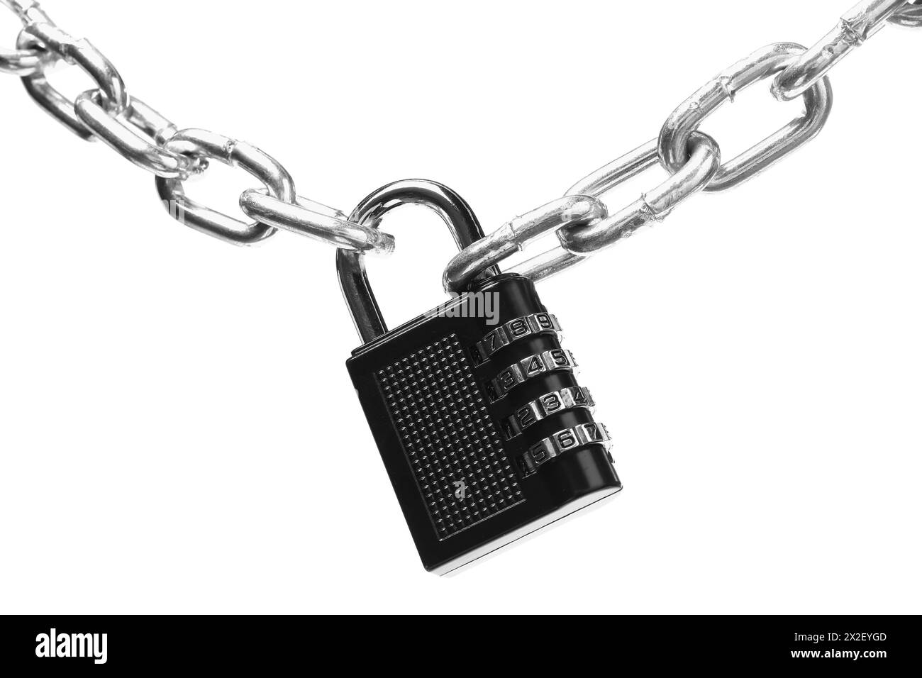 Steel combination padlock and chain isolated on white Stock Photo - Alamy