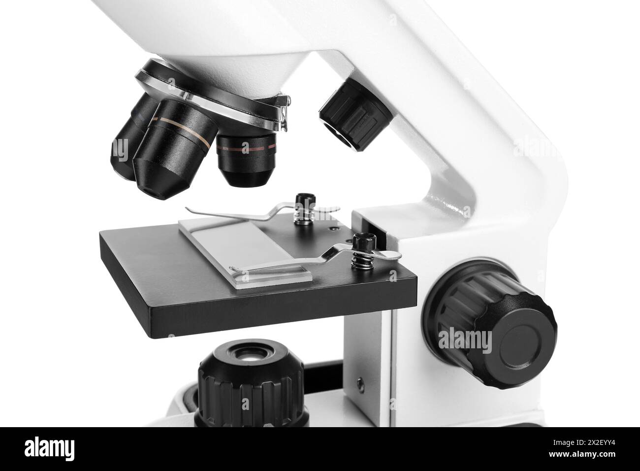Modern microscope isolated on white. Medical equipment Stock Photo - Alamy