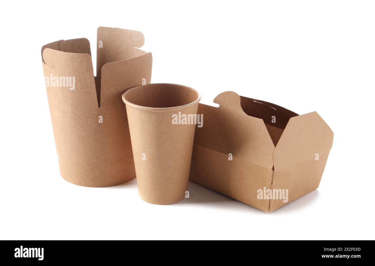 Eco friendly packaging. Disposable food containers isolated on white ...