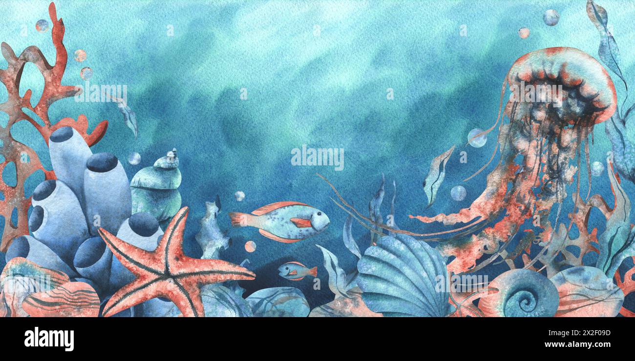 Underwater world clipart with sea animals whale, turtle, octopus ...
