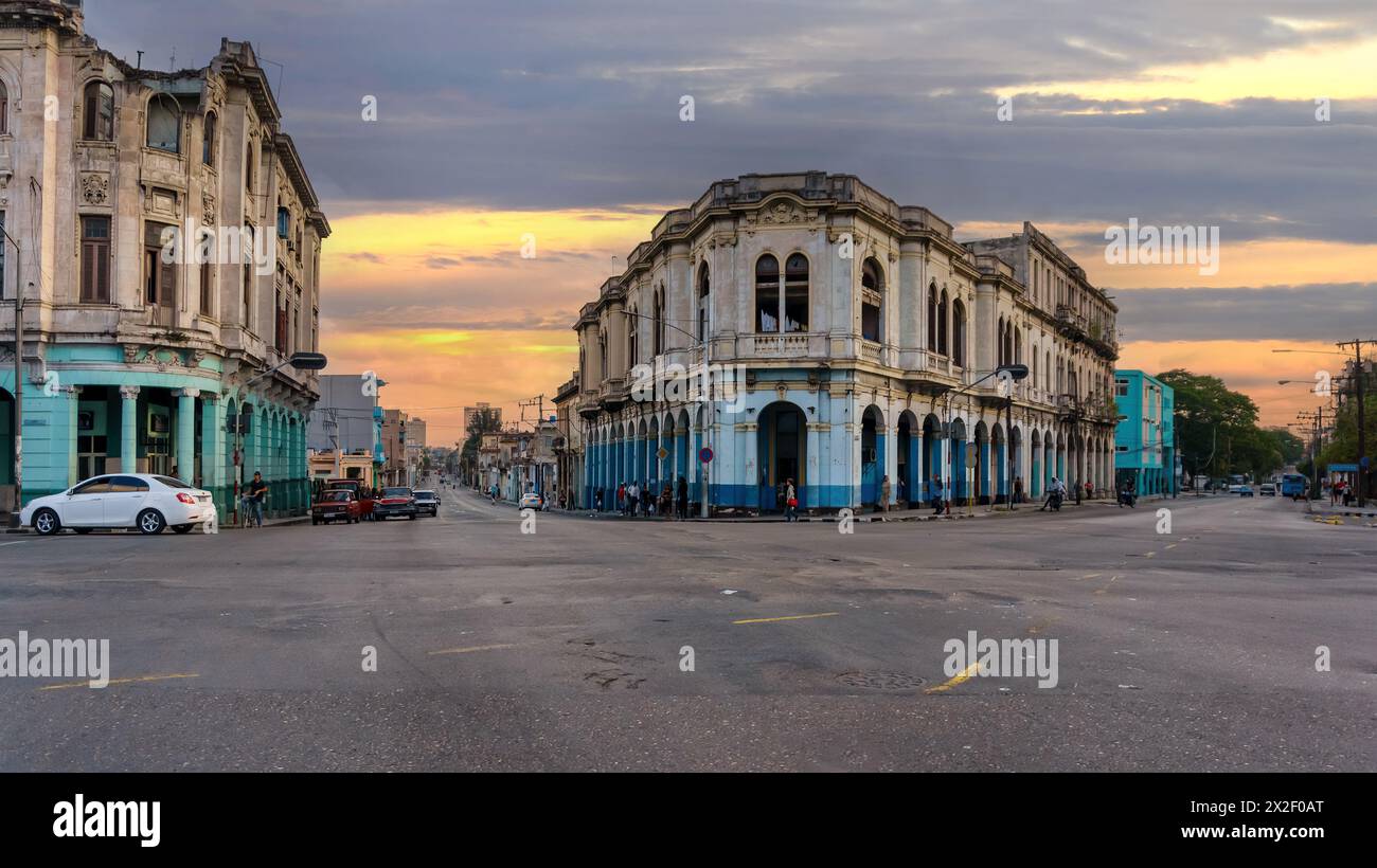 Run down buildings in city intersection, Carlos III and Ayestaran ...