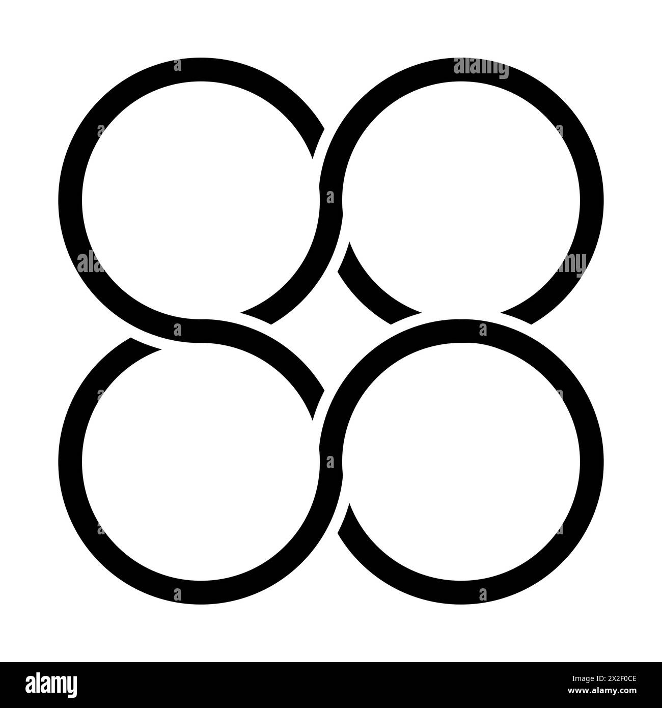 Quadruple ring formation. Overlapping circular concept. Bold minimalism ...