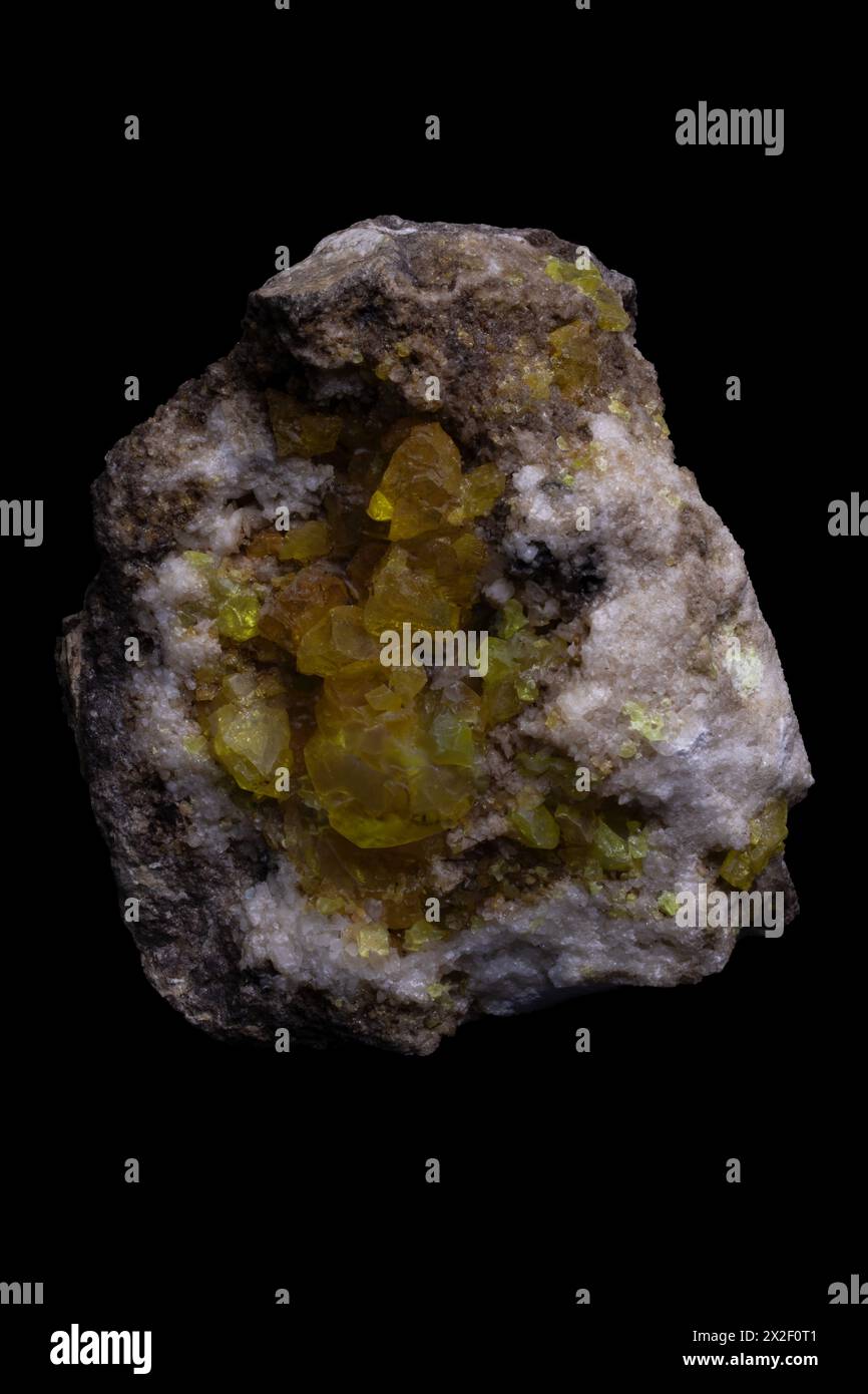 Sulfur crystals mineral specimen Stock Photo - Alamy
