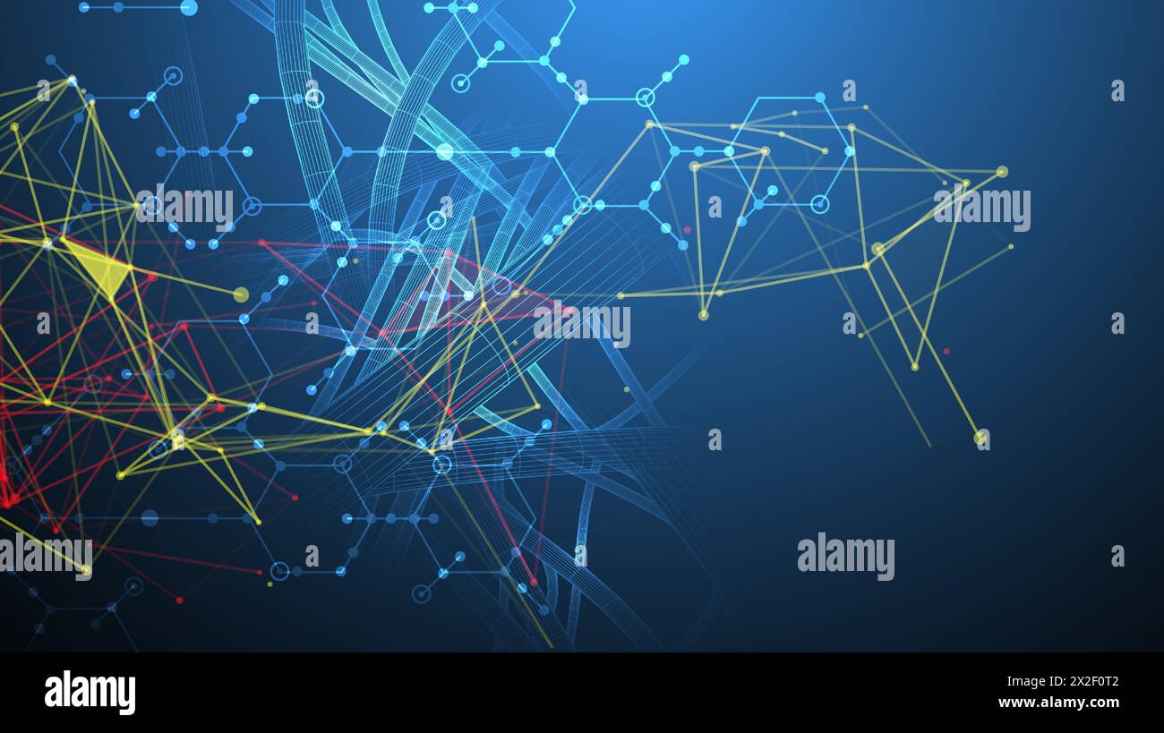 Sci-fi background. Wireframe dynamic pipes with the use of colored ...