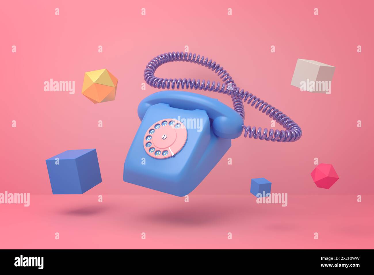 Vintage telephone suspended with floating shapes Stock Photo - Alamy