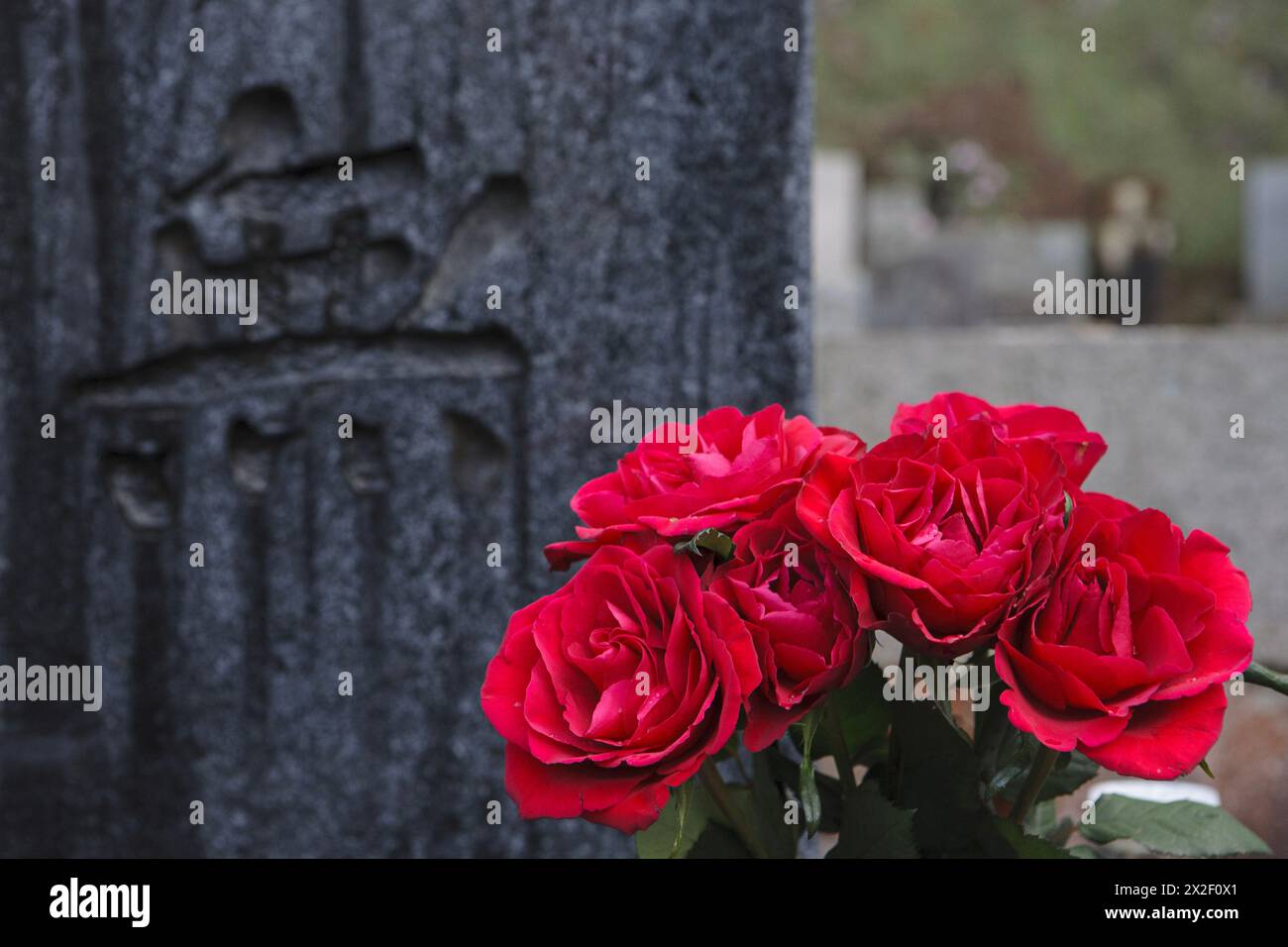 Kamakura, Kanagawa Prefecture, Japan, December 11, 2010. Flowers left ...
