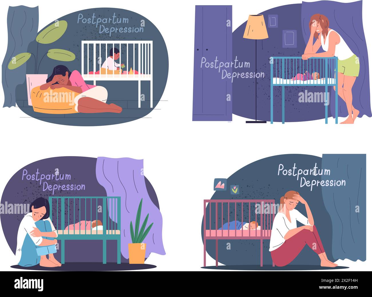 Postpartum depression. Postpartium depression upset, sad mother crying ...