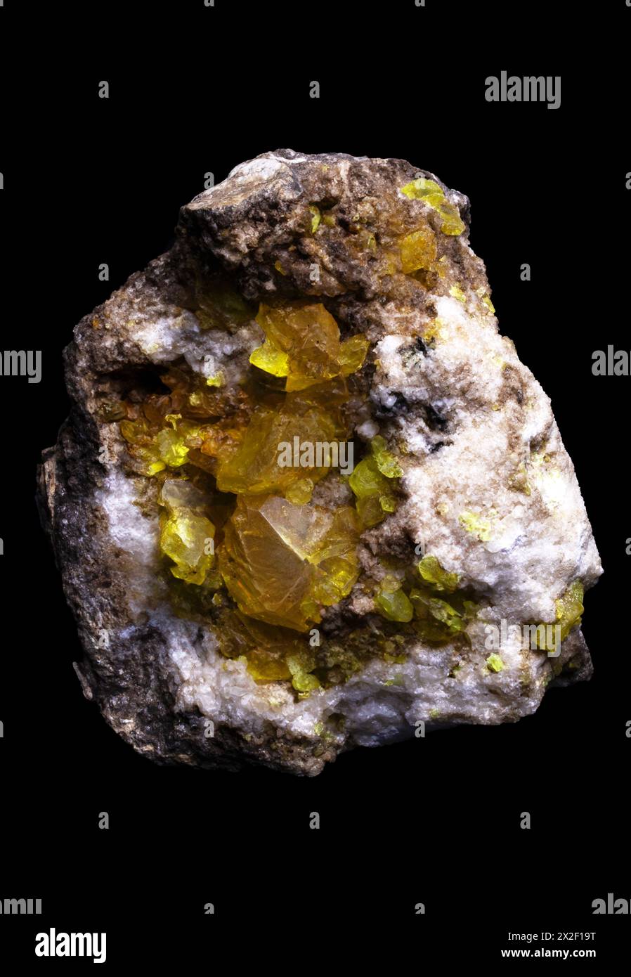Sulfur crystals mineral specimen Stock Photo - Alamy